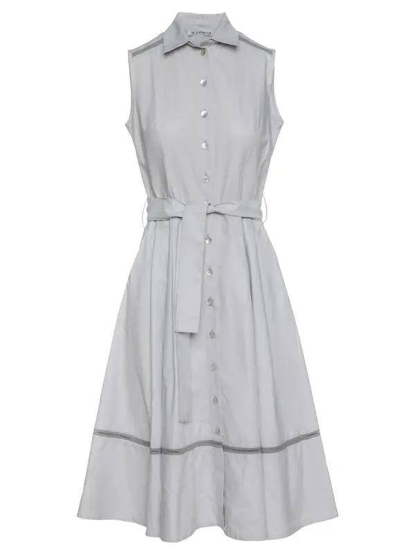 CONQUISTA Sleeveless Button-detailed Gabardine Dress - Grey
