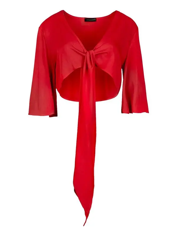 CONQUISTA Bolero Top With Tie Detail And Bell Sleeves - Red