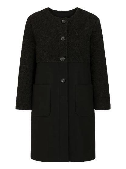 CONQUISTA Straight Coat With Astrakhan Detail - Black