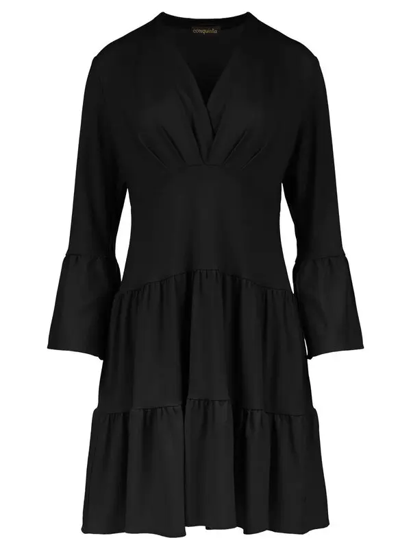 CONQUISTA Jersey Tiered Dress With Bell Sleeves - Black