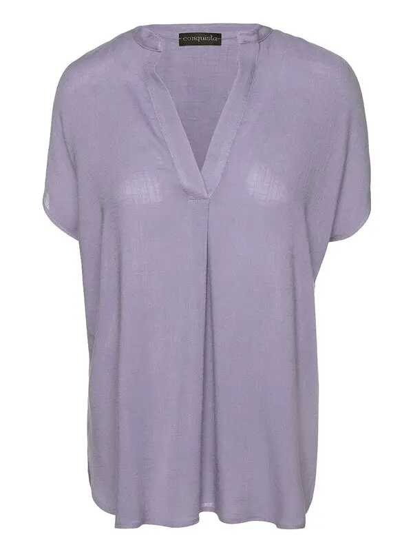 CONQUISTA Sleeveless Mandarin Collar Top - Purple