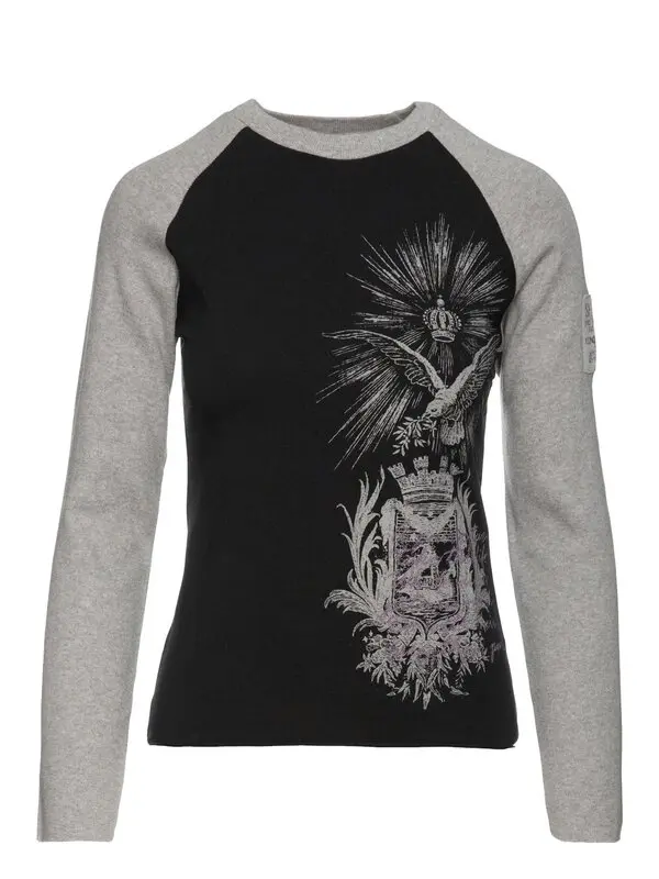 CONQUISTA Long Sleeve Top With Graphic Detail - Grey