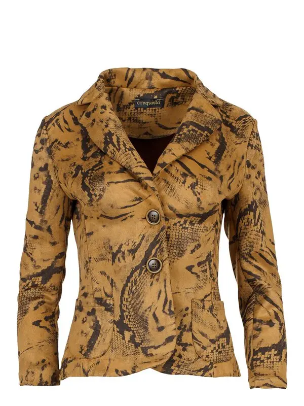 CONQUISTA Suede Effect Printed Fitted Jacket - Brown