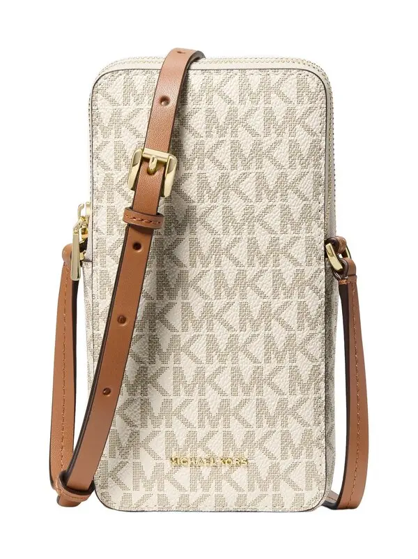Michael Kors Jet Set Small Signature Logo Smartphone Crossbody Bag - Natural