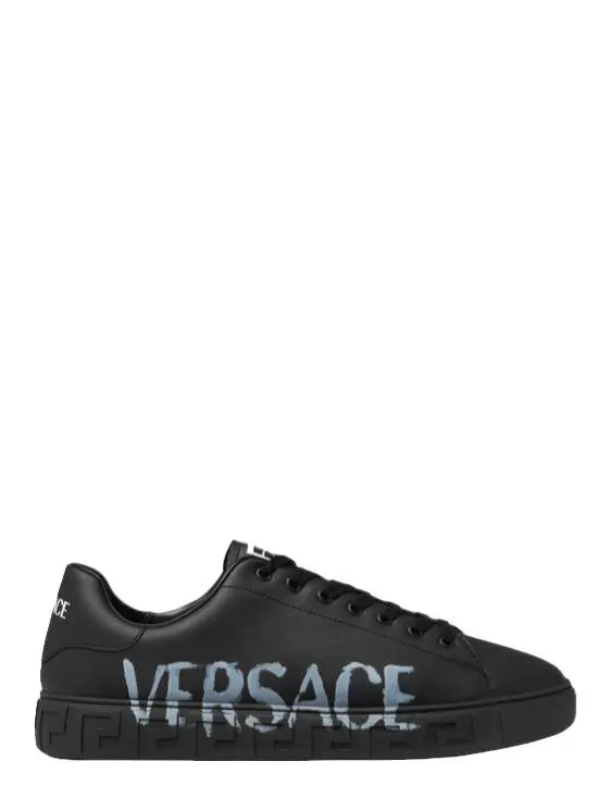 Versace Logo Printed Low Top Sneakers - Black