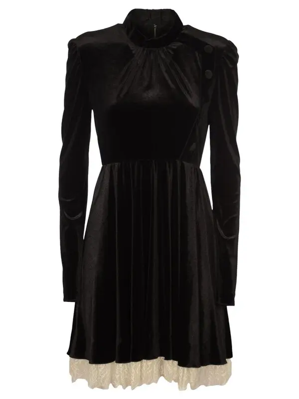 Philosophy Di Lorenzo Serafini Pleated Velvet Dress With Lace Hem - Black