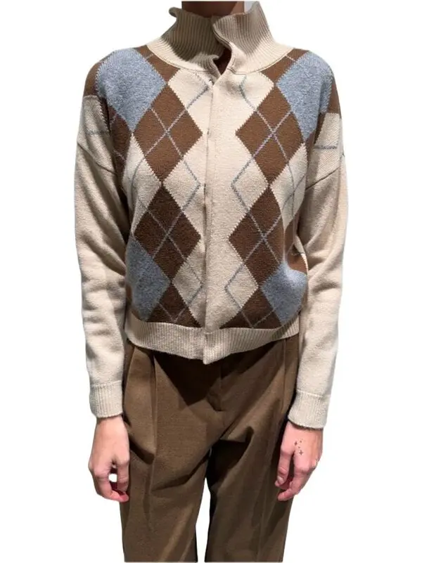 Max Mara Long-sleeved Cardigan With Diamond Pattern - Multicolor