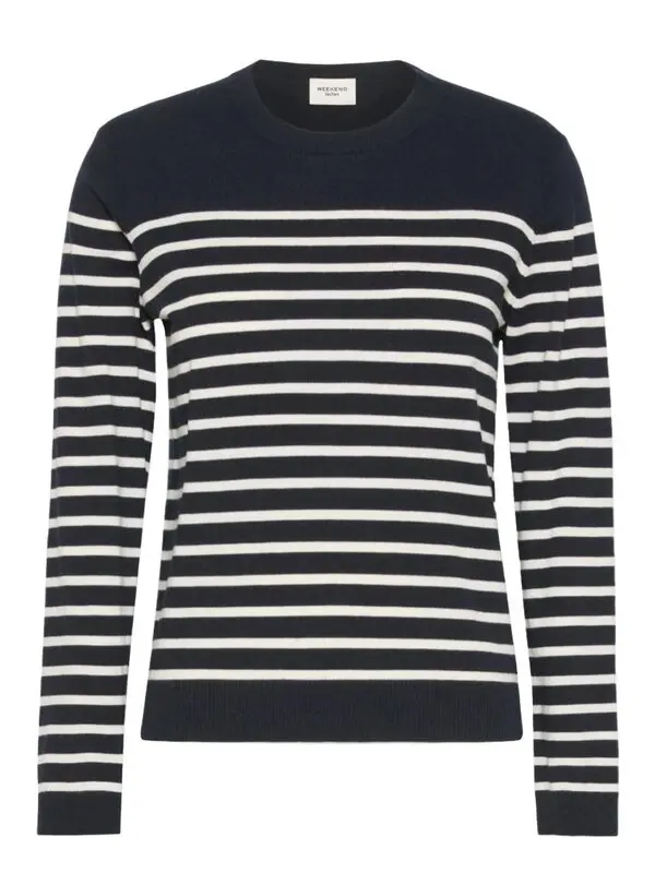 Max Mara Striped Silk And Wool Sweater - Navy Blue
