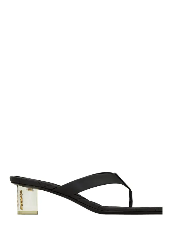 Saint Laurent Square-toe Quilted Flip-flop Sandals With Cassandre Logo Heel - Black
