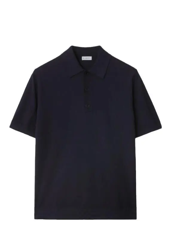 Burberry Check-trim Short Sleeved Polo Shirt - Navy Blue