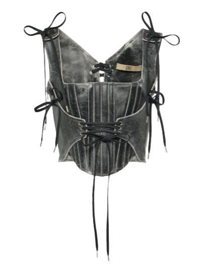 KNWLS Leather Bustier With Drawstring And Side Zipper - Black