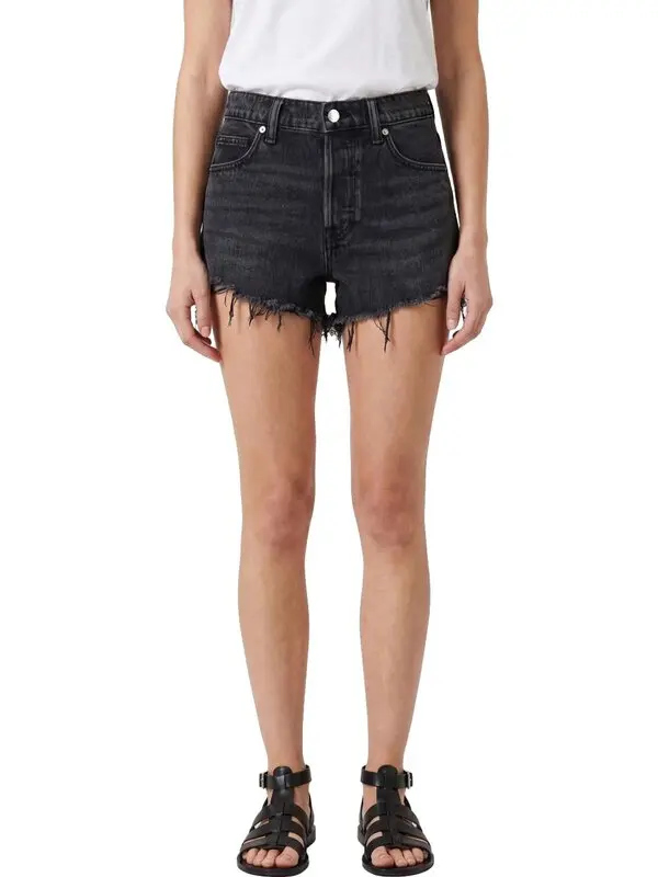 Alexander Wang Denim Shorts With Rhinestone Logo - Grey