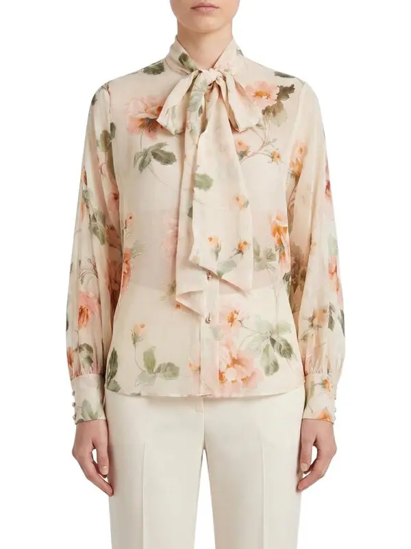 Zimmermann Silk Viscose Blend Floral Print Shirt - Cream