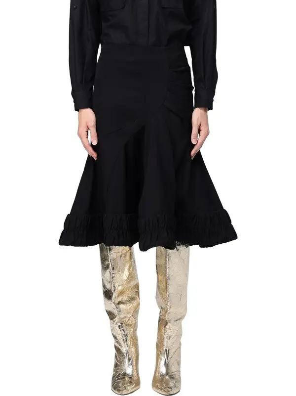 Dries Van Noten High-waisted Flared Cotton-blend Midi Skirt - Black