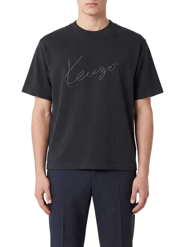 Kenzo Dropped Shoulder Pure Wool Logo T-shirt - Black