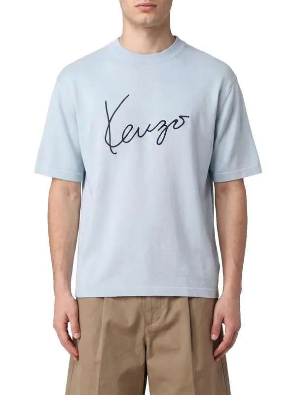 Kenzo Dropped Shoulder Pure Wool Logo T-shirt - Blue