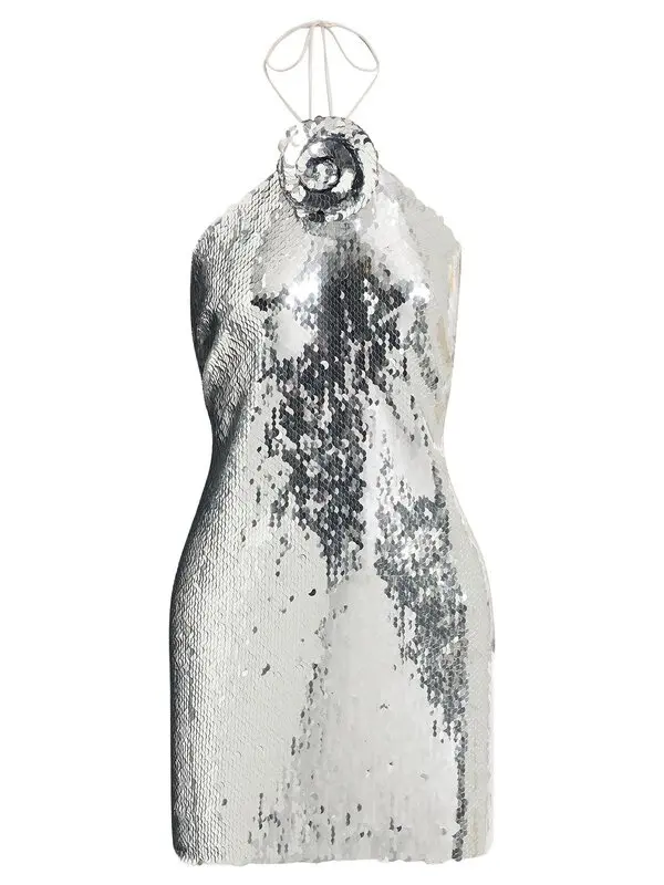 Magda Butrym Sequined Floral Appliqué Halterneck Mini Dress - Silver