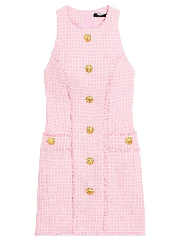 Balmain Checked Cotton-blend Tweed Mini Dress - Pink