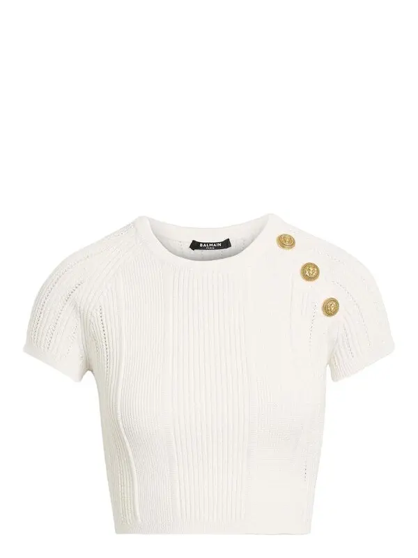Balmain Cropped Pointelle-knit Top - White