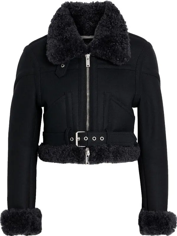 Stella McCartney Cropped Plush Trimmed Wool-felt Jacket - Midnight Blue