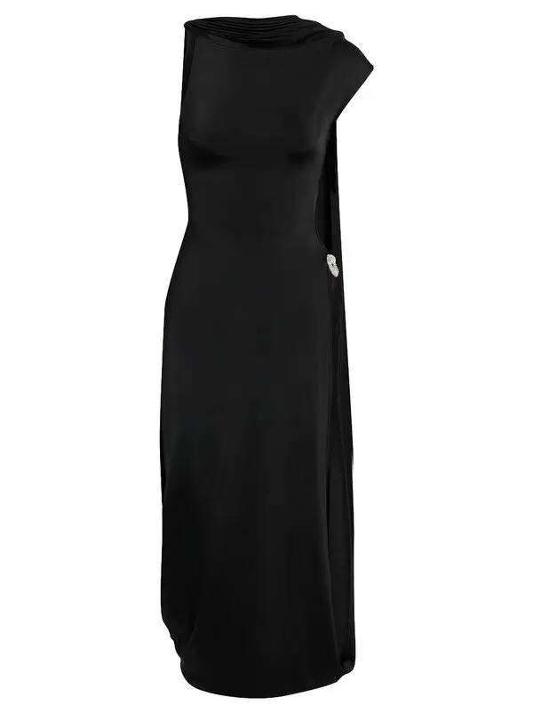 Victoria Beckham Embellished Draped Jersey Midi Dress - Black