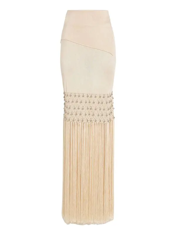 Rabanne Fringed Knitted Maxi Skirt - Cream