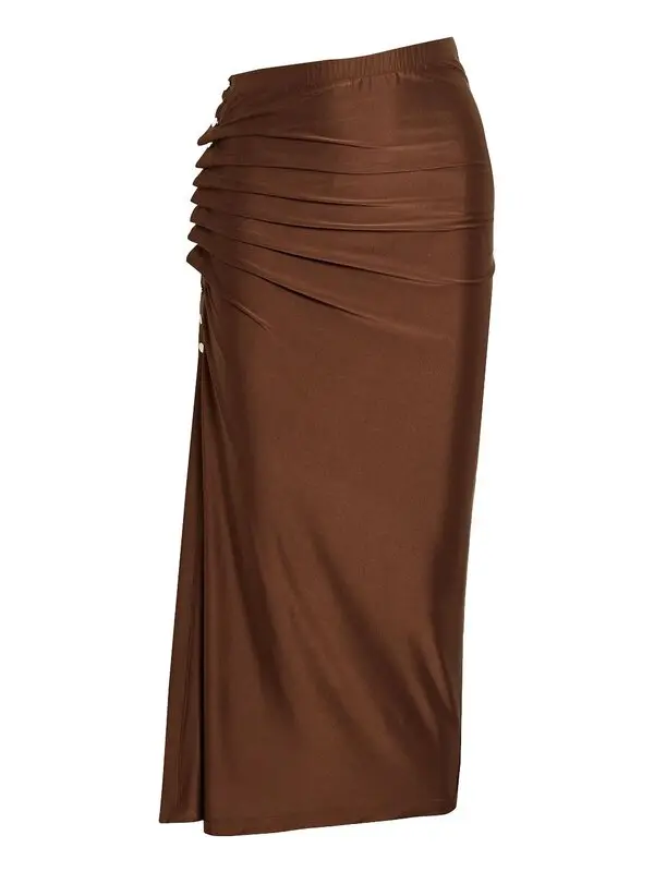 Rabanne Ruched Stretch-jersey Midi Skirt - Brown