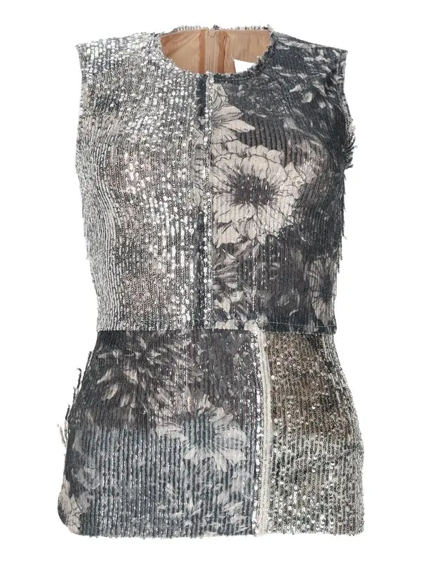 MAISON MARGIELA Sleeveless Floral Sequin Top - Grey