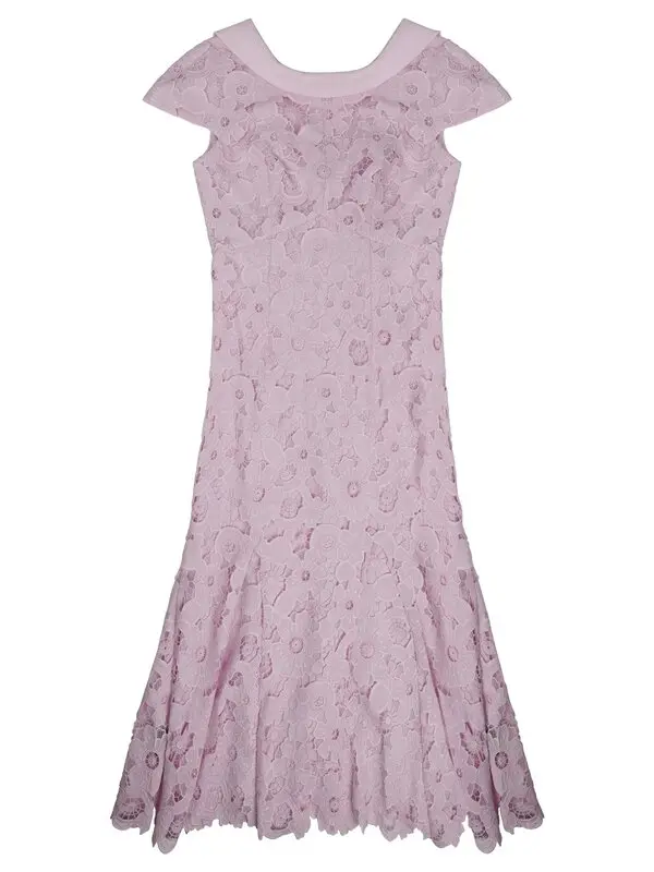 SELF-PORTRAIT Midi Lace Dress With Open Back - Pink