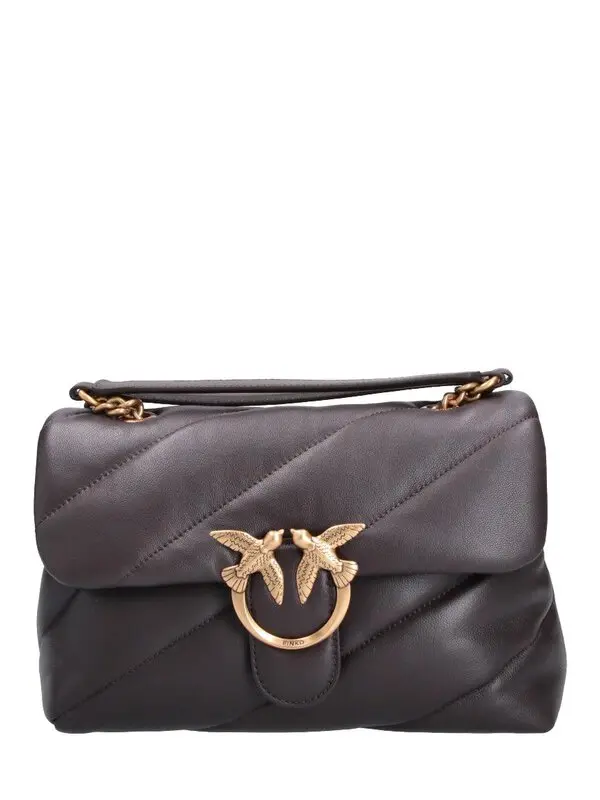 Pinko Structured Leather Shoulder Bag With Gold Tone Clasp - Brown