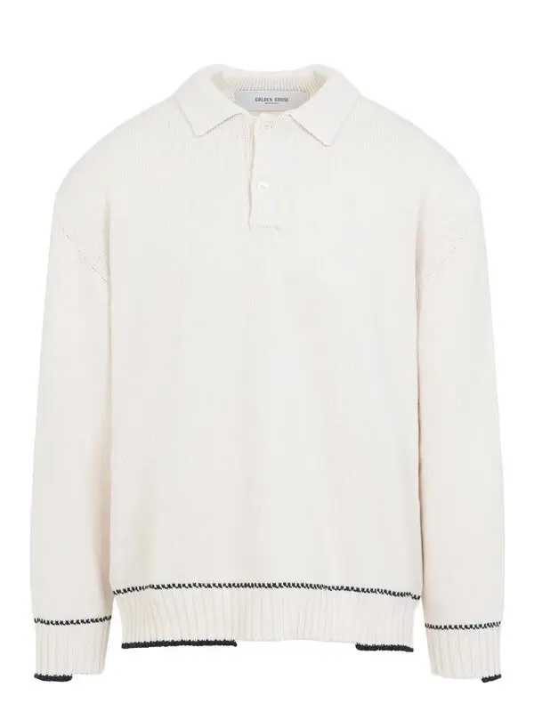 GOLDEN GOOSE Cotton Knit Polo Neck Sweater - White