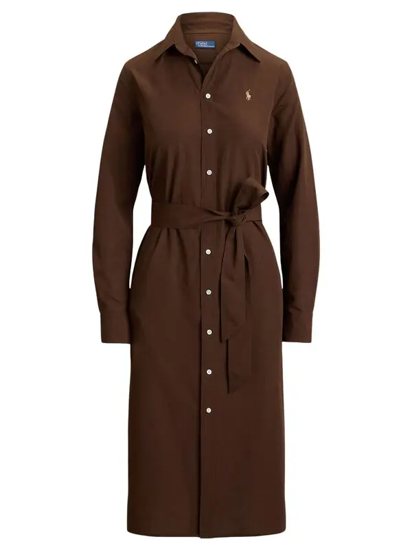 Ralph Lauren Striped Button-up Shirt Dress With Belted Waist - Brown