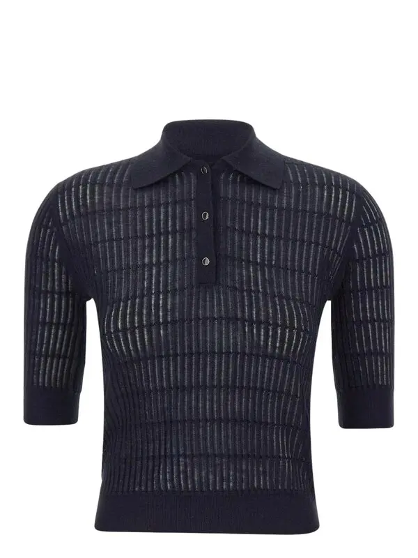 Max Mara Silk/wool Blend Ribbed Polo - Navy