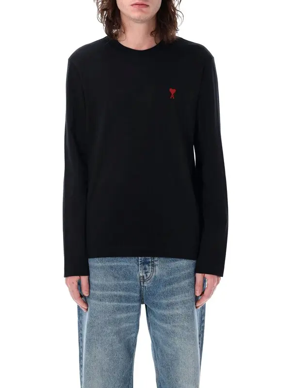 AMI Paris Of Coeur Organic Cotton Long-sleeve T-shirt With Classic Fit - Nero