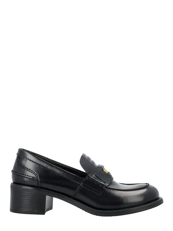 Miu Miu Mini Penny Loafer With Gold-tone Saddle Strap And Block Heel - Nero