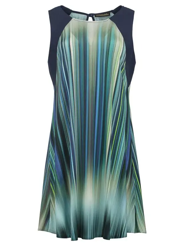 CONQUISTA Sleeveless A-line Dress With Graphic Stripes - Blue