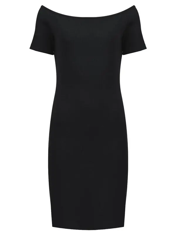 CONQUISTA Off-shoulder Ribbed Dress - Black