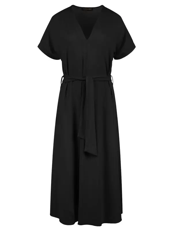 CONQUISTA Belted Midi Dress - Black