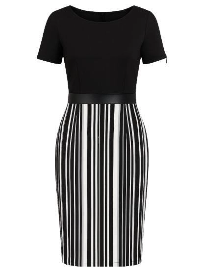 CONQUISTA Zip Up Dress With Stripe Detail - Black