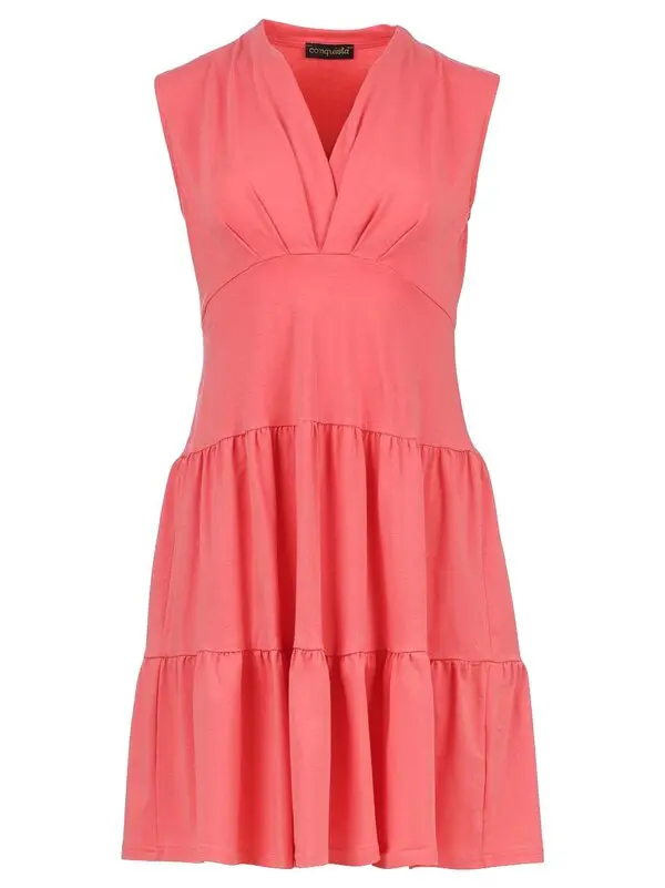 CONQUISTA Sleeveless V-neck Tiered Jersey Dress - Red