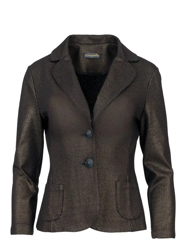 CONQUISTA Fitted Print Punto Di Roma Jacket With Patch Pockets - Black