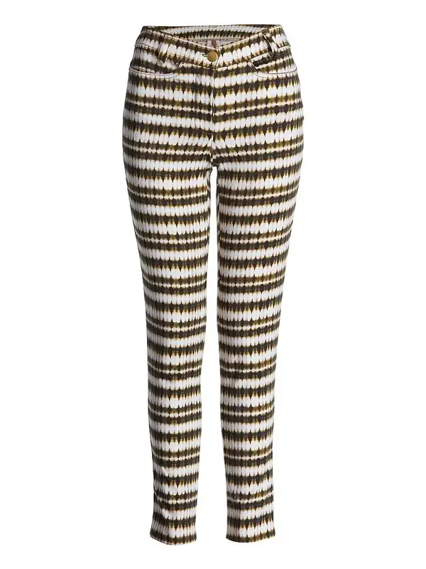 CONQUISTA Fitted Print Stretch Gabardine Trousers - Yellow