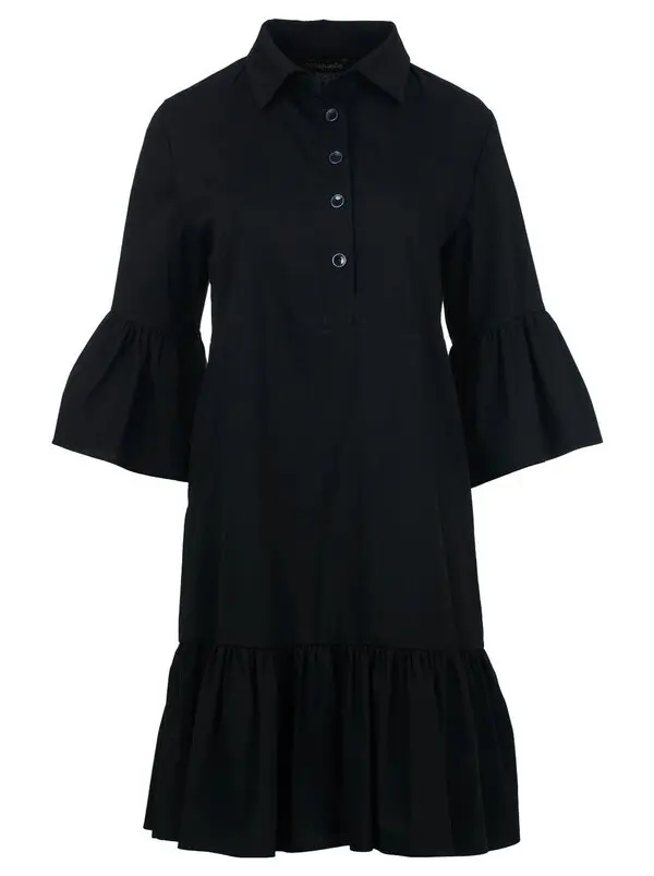 CONQUISTA Bell Sleeve Ruffle Hem Dress - Black