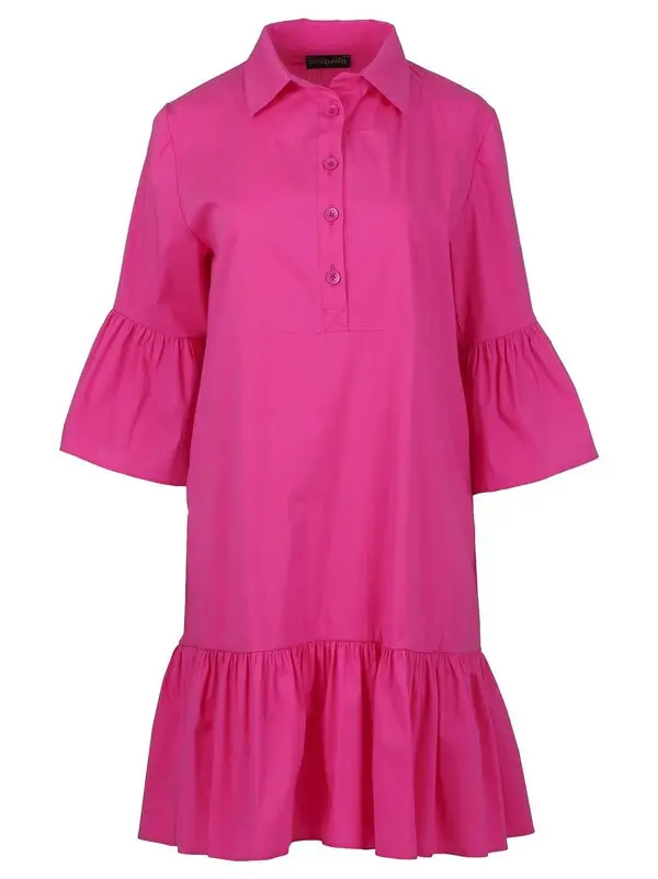 CONQUISTA Fuchsia Bell Sleeve Ruffle Hem Dress - Pink