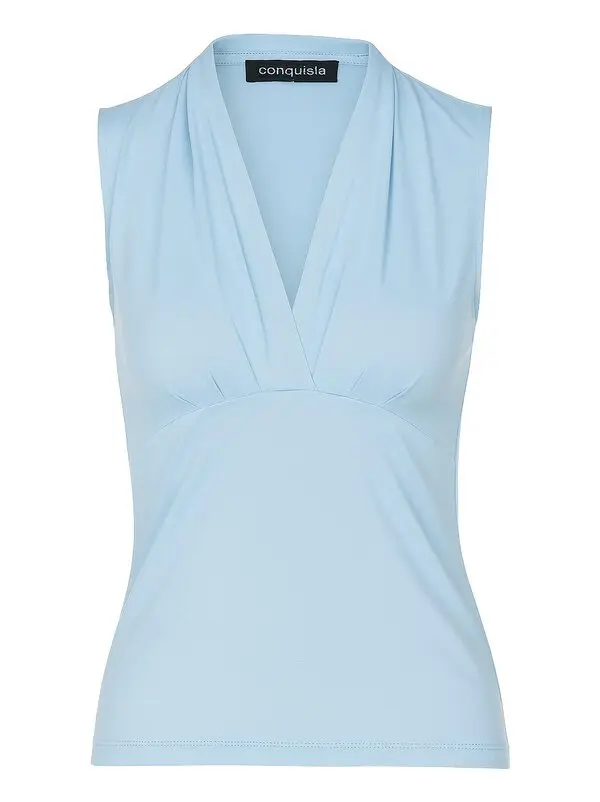 CONQUISTA Sleeveless V-neck Top In Viscose-blend - Blue