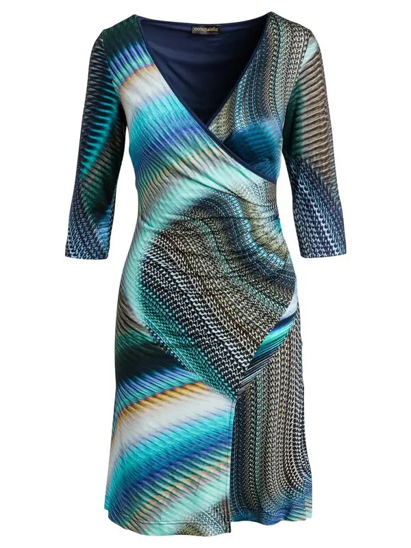 CONQUISTA Print Jersey Faux Wrap Midi Dress - Green