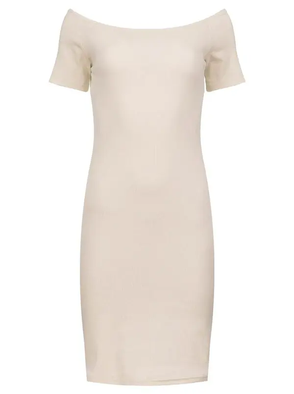 CONQUISTA Off-shoulder Fitted Dress - Beige/white