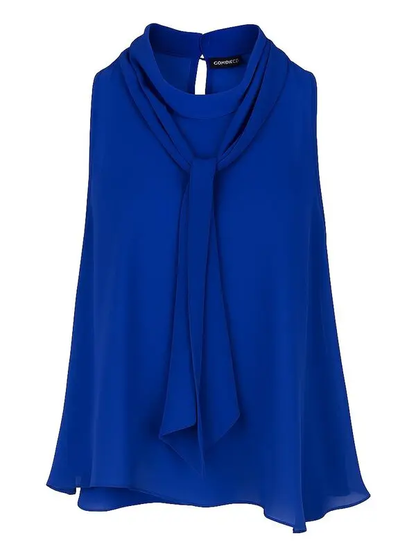CONQUISTA Sleeveless Bow Detail Blouse - Blue