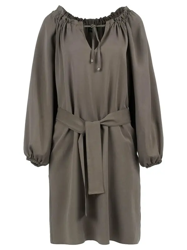 CONQUISTA Belted Dress With Round Neck - Brown
