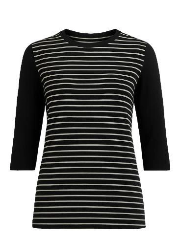 CONQUISTA Striped Three-quarter Sleeve Top - Black